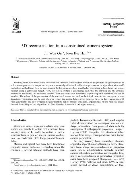 Pdf 3d Reconstruction In A Constrained Camera System Dokumentips