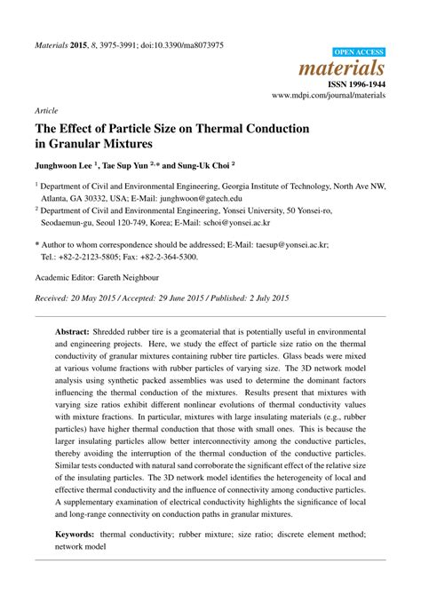 Pdf The Effect Of Particle Size On Thermal Conduction In Granular