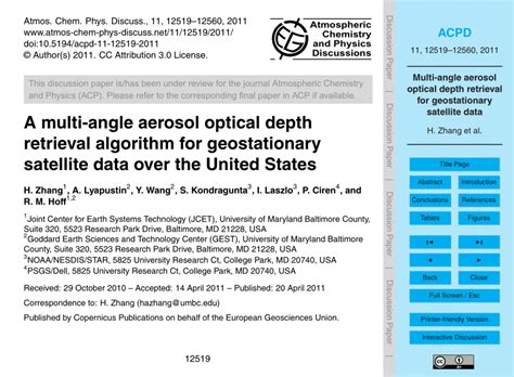 Pdf A Multi Angle Aerosol Optical Depth Retrieval Algorithm For