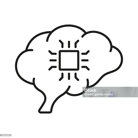 인간의 두뇌와 네트워크 칩 기술 선형 픽토그램 Ai 혁신 신경 과학 개념 개요 아이콘입니다 인공 지능 라인 아이콘입니다 편집 가능한 획 고립된 벡터 그림 건강관리와 의술에