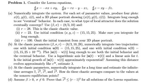 Solved Problem 1 Consider The Lorenz Equations A