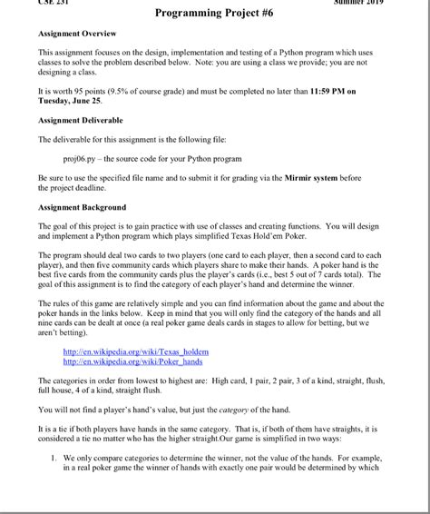 summer 2019 programming project 6 assignment