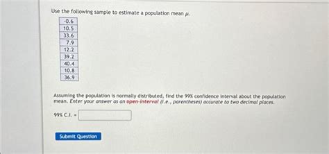 Solved Use The Following Sample To Estimate A Population Chegg Com