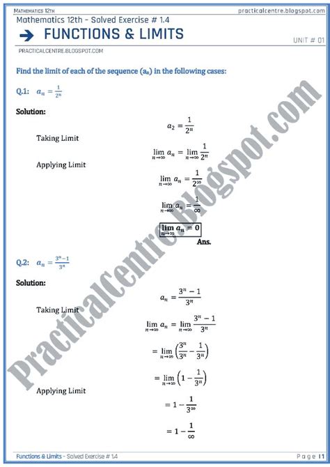 exercise no 1 4 solved exercise function and limits mathematics xii
