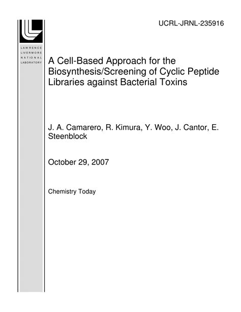 Pdf Cell Based Approach For Biosynthesisscreening Cyclic Peptide Libraries Against Bacterial
