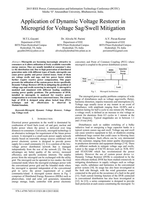 Pdf Application Of Dynamic Voltage Restorer In Microgrid For Voltage Sagswell Mitigation