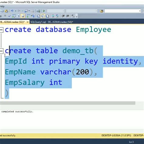 Create Database And Table In Sql Server Shorts Sql Sqlserver Youtube