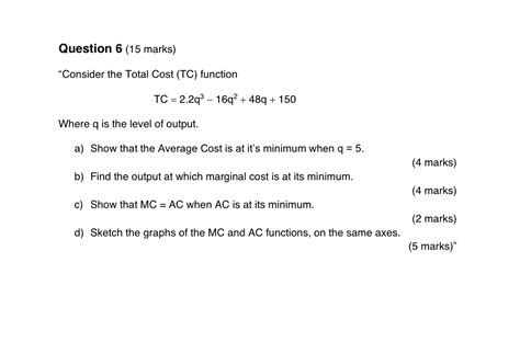 Solved Consider The Total Cost TC Function Chegg Com