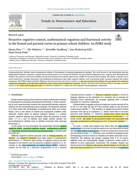 Nuestra 2022 Proactive Cognitive Control Mathematical Cognition In
