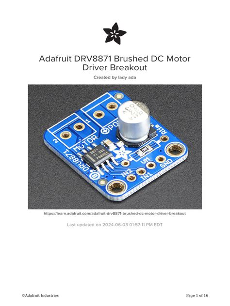 Adafruit Drv8871 Brushed Dc Motor Driver Breakout Pdf