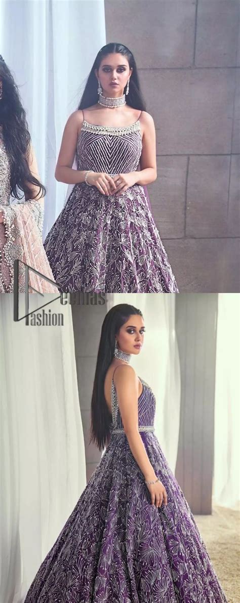 Purple Frilled Maxi For Walima Function Pakistani Bridal Wear Bridal