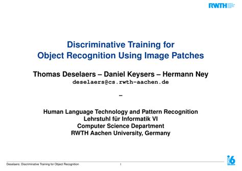 pdf discriminative training for object recognition using image patches