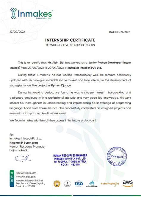 Abin Sibi On Linkedin Internship