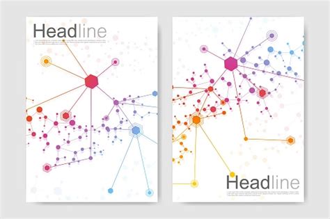 브로셔 매거진 전단지 전단지 표지 책자 연례 보고서를 위한 벡터 템플릿 입자 의료 기술 화학 과학을 위한 분자 구조가 있는 현대