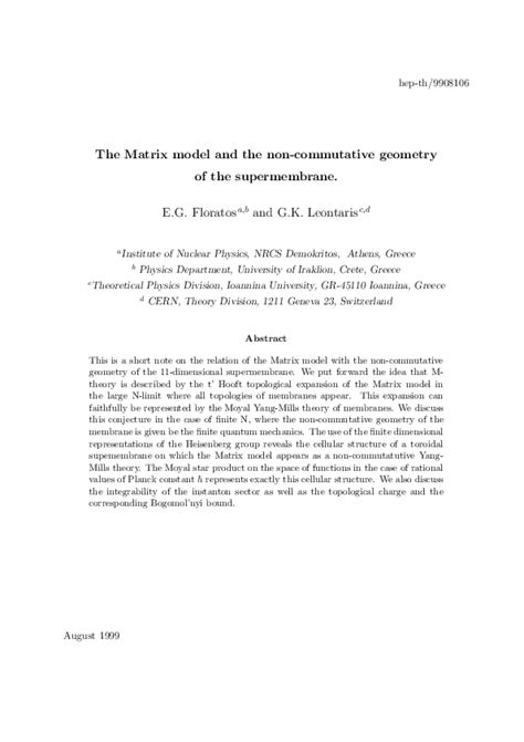 Pdf The Matrix Model And The Non Commutative Geometry Of The