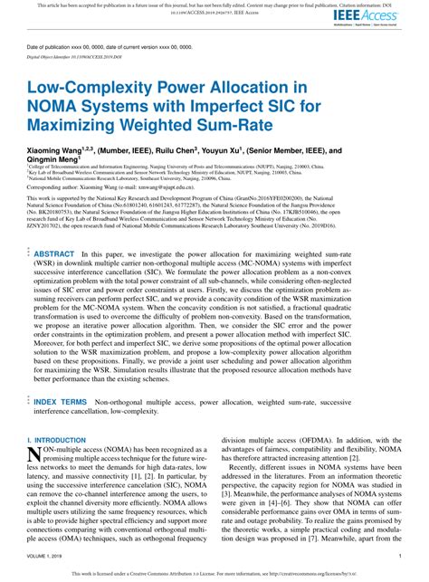 pdf low complexity power allocation in noma systems with imperfect sic for maximizing weighted