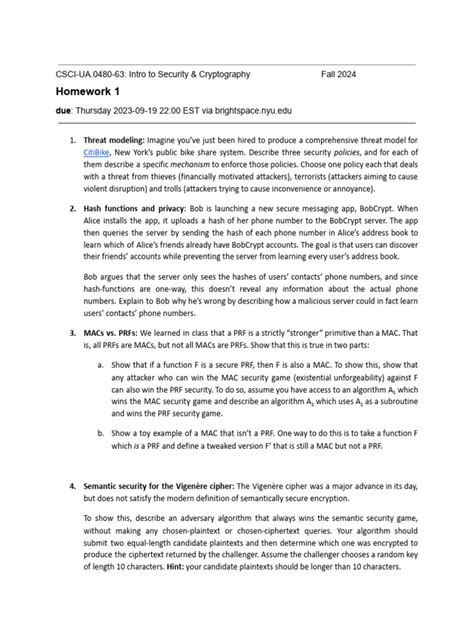 Hw 1 1 Pdf Cryptography Secure Communication