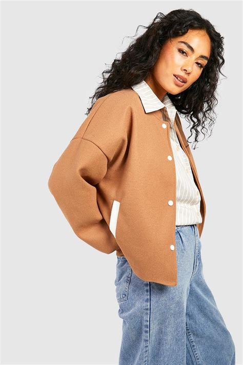 Womens Textured Wool Look Bomber Jacket Boohoo Uk