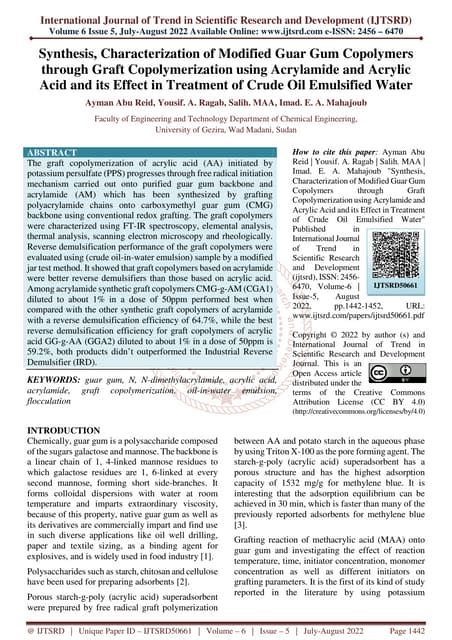 Synthesis Characterization Of Modified Guar Gum Copolymers Through