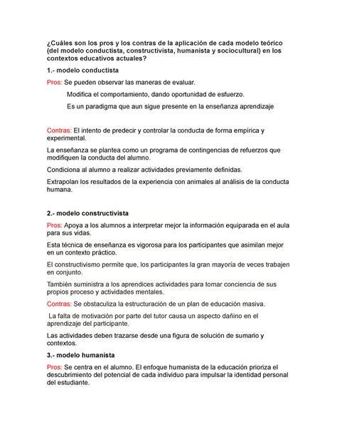 Cuáles Son Los Pros Y Los Contras De La Aplicación De Cada Modelo