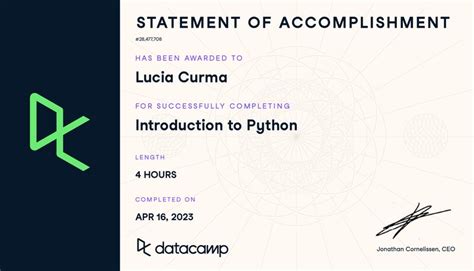 Lucia Curma On Linkedin And Moving On To Intermediate Python At Least According To Datacamp