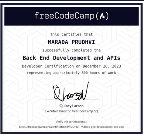 Freecodecamp Backenddevelopment Apis Webdevelopment Certification Prudhvi Marada