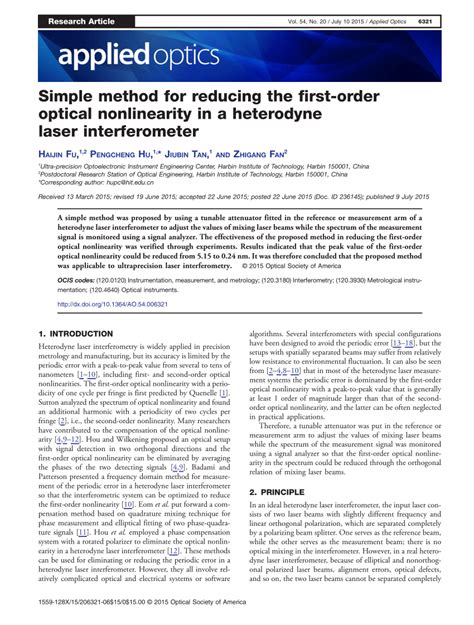 Pdf Simple Method For Reducing The First Order Optical Nonlinearity