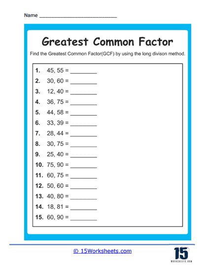 Free Greatest Common Factor Worksheet With Answers Download Free