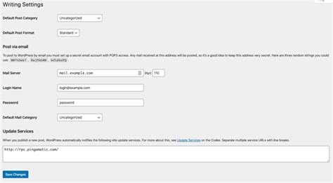 Wordpress Writing Settings