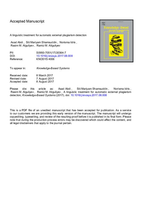 Pdf A Linguistic Treatment For Automatic External Plagiarism Detection