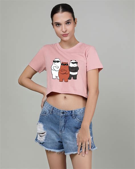 Buy Womens Nursery Pink Bare Bears Graphic Printed Short Top Online In