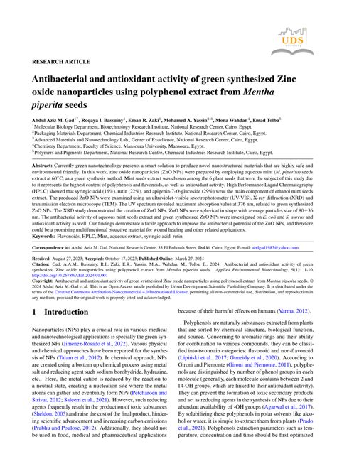 Pdf Antibacterial And Antioxidant Activity Of Green Synthesized Zinc Oxide Nanoparticles Using