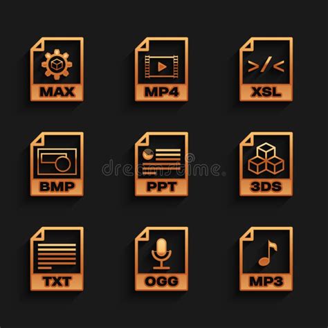 Set Ppt File Document Ogg Mp3 3ds Txt And Bmp Icon Vector Stock