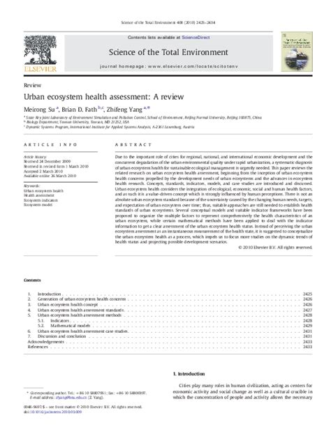 Pdf Urban Ecosystem Health Assessment A Review