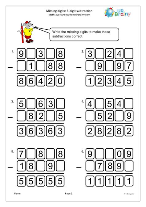 5 Digit Subtraction Worksheets