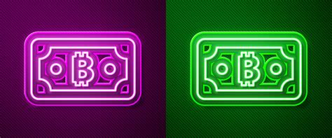 보라색과 녹색 배경에 고립 된 빛나는 네온 라인 암호 화폐 비트 코인 아이콘 블록 체인 기술 디지털 머니 시장 벡터 0명에 대한 스톡 벡터 아트 및 기타 이미지 Istock