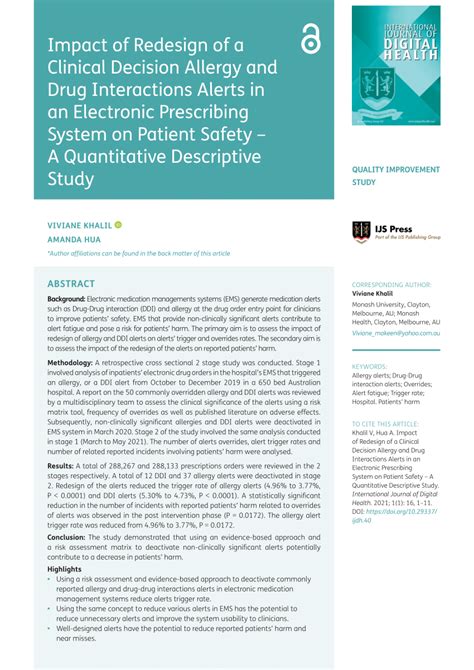 Pdf Impact Of Redesign Of A Clinical Decision Allergy And Drug Interactions Alerts In An