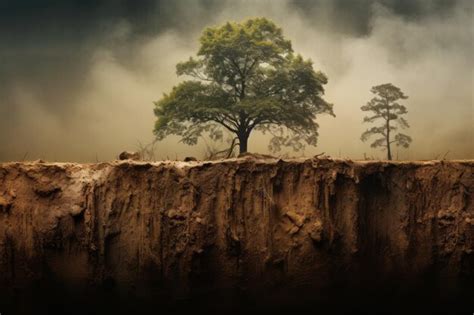 The Relationship Between Trees And Soil A Detailed Study During Day Premium AI Generated Image