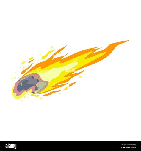 Falling Fiery Asteroid And Meteorite Vector Illustration Of Space Meteoroid With Light Effects