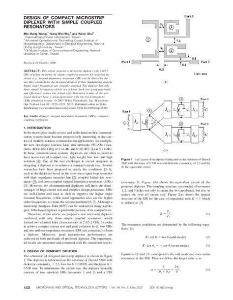 Pdf Design Of Compact Microstrip Diplexer With Simple Coupled Resonators