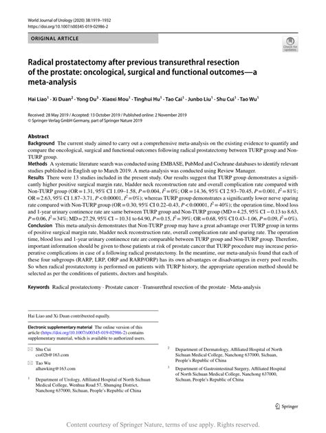 Radical Prostatectomy After Previous Transurethral Resection Of The Prostate Oncological