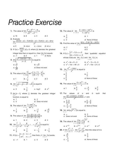 limits continuity pdf function mathematics trigonometric functions