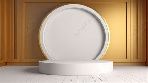 금색 배경과 원형 프레임을 갖춘 멋진 3d 흰색 연단 디스플레이 완벽한 프레젠테이션 3d 배경 연단 배경 제품 디스플레이 배경 이미지 Hd 3d 연단 제품