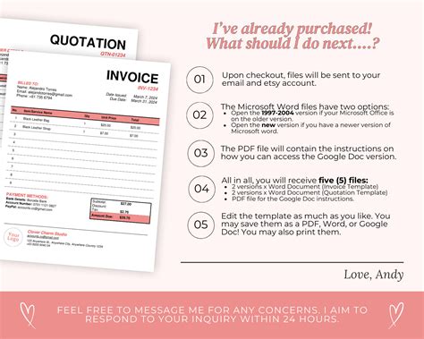 Invoice And Quotation Template Bundle Editable Invoice And Quotation Template Small Business