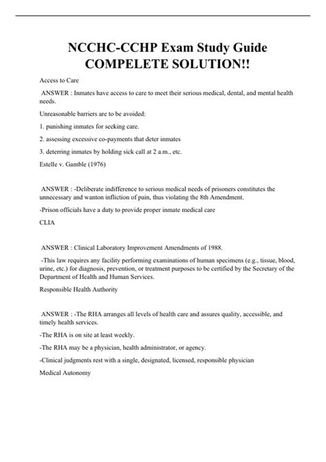 Ncchc Cchp Exam Study Guide Compelete Solution Ncchc Cchp Stuvia Us