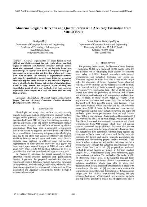 Pdf Abnormal Regions Detection And Quantification With Accuracy Estimation From Mri Of Brain