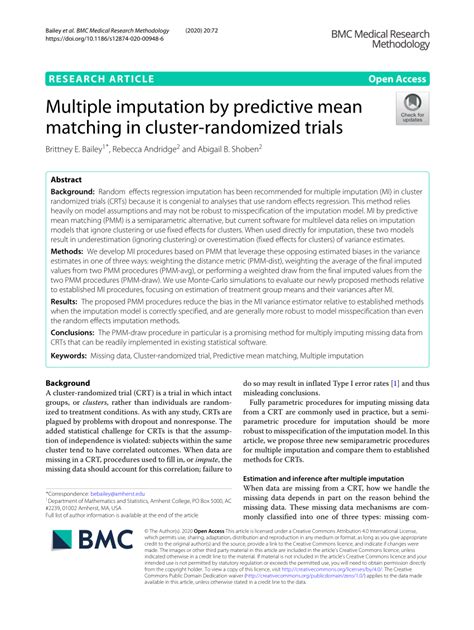 Pdf Multiple Imputation By Predictive Mean Matching In Cluster