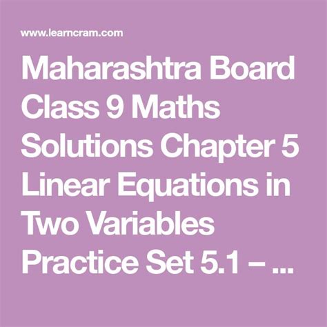 Maharashtra Board Class 9 Maths Solutions Chapter 5 Linear Equations In Two Variables Practice