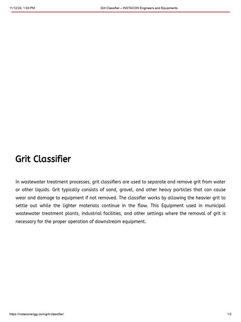 Grit Classifier Instacon Engineers And Equipments Pdf