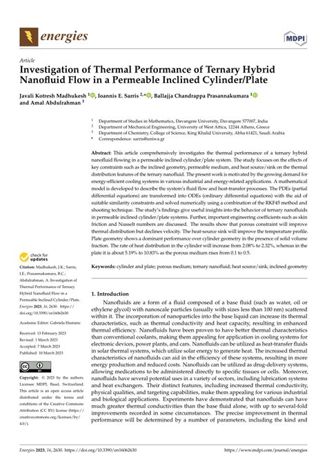 Pdf Investigation Of Thermal Performance Of Ternary Hybrid Nanofluid Flow In A Permeable